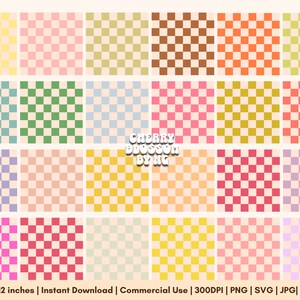 50 Pastel Checkerboard Digital Paper Checker Grid Background for ...