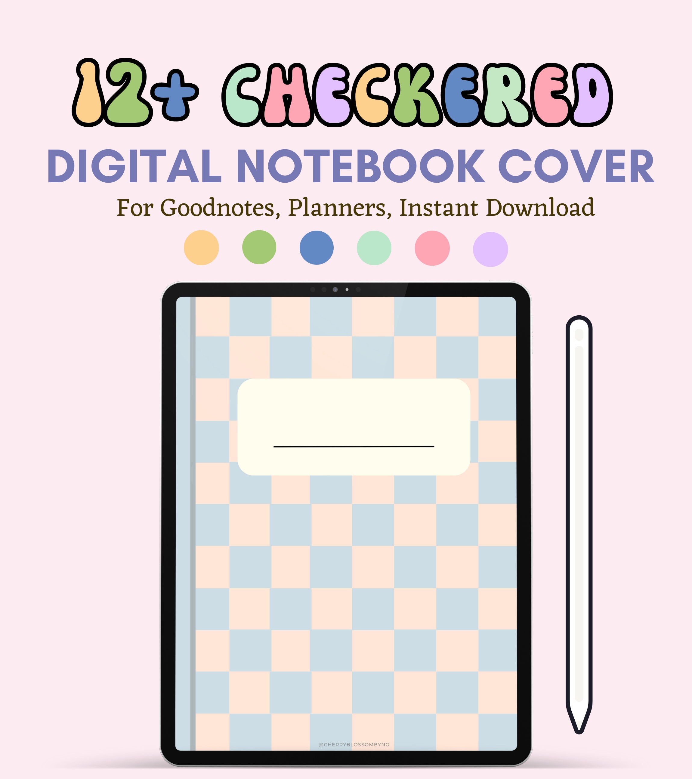 12 Groovy Checkerboard, Rainbow Checks Design Digital Notebook Covers ...