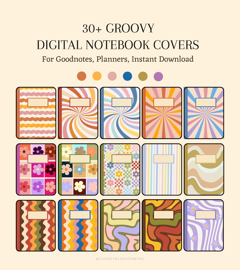 Groovy 70s Digital Notebook Covers: Colorful Patterns (PDF & PNG) - Etsy