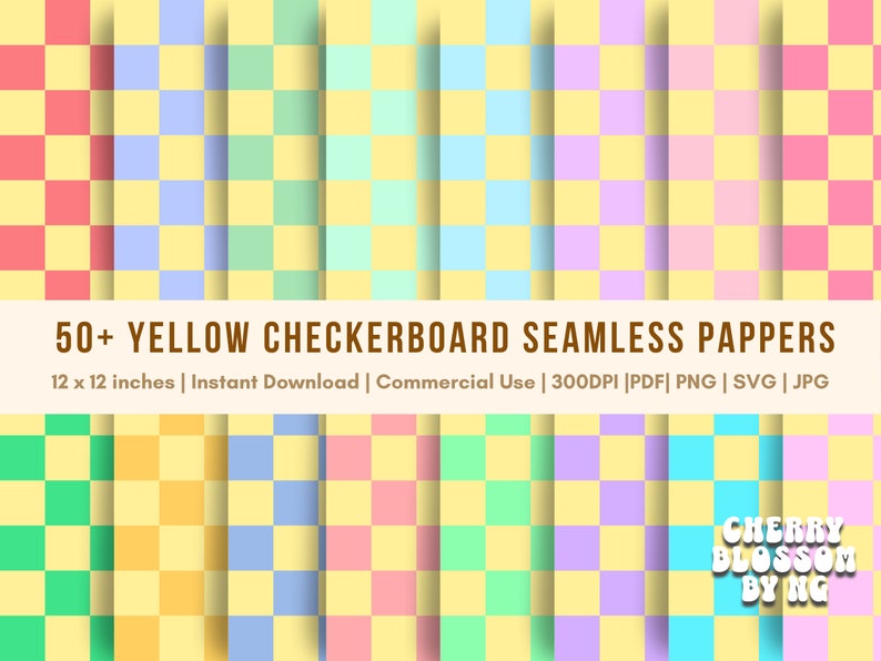 50 Yellow Checkerboard Digital Paper Checker Grid Background for ...