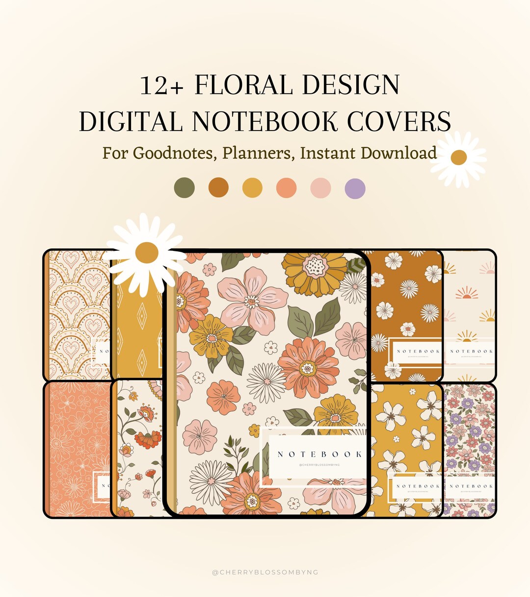 Floral Digital Notebook Covers: Pastel Minimalist Design (digital ...