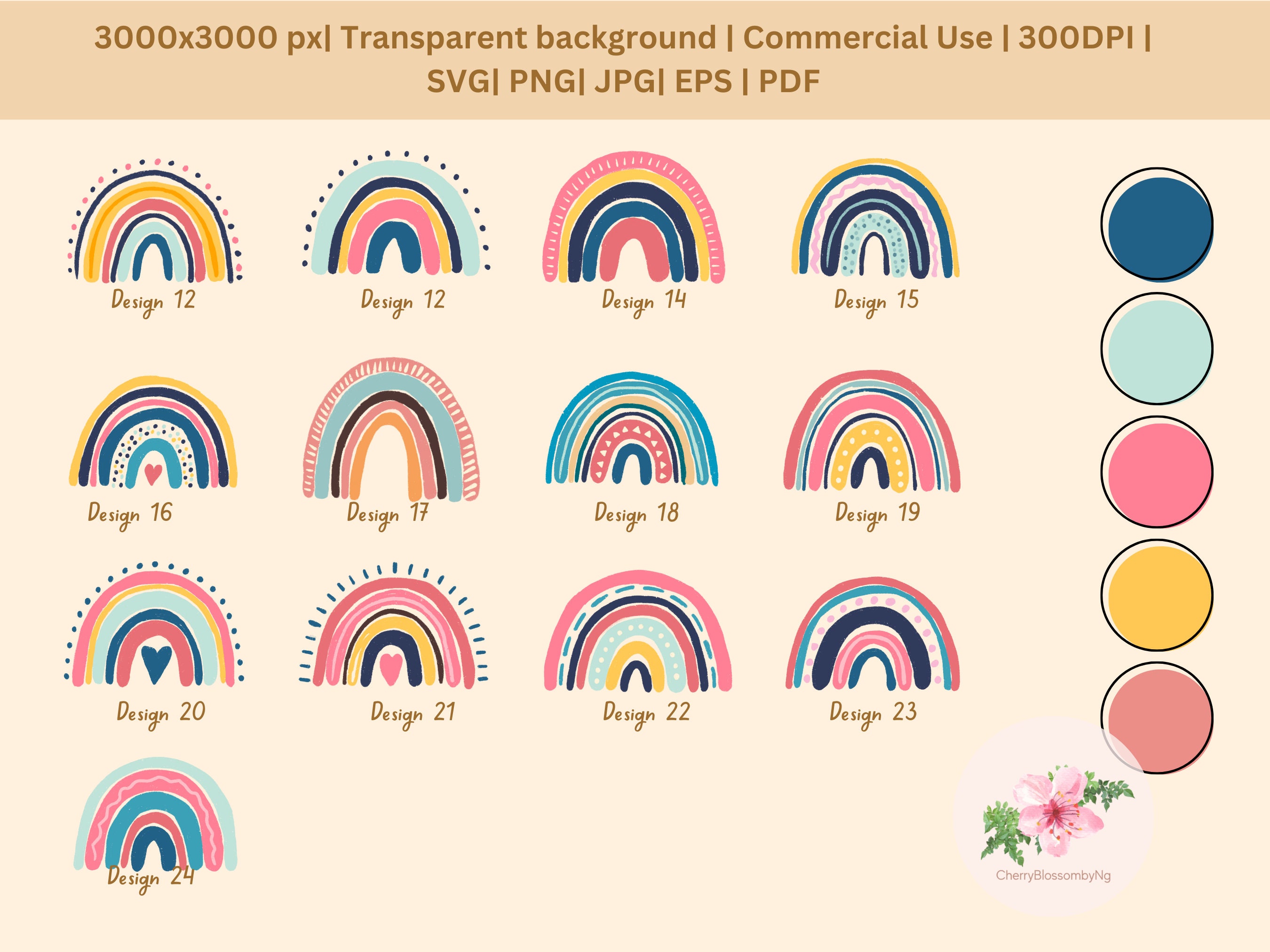 42 Hand Drawn Boho Rainbow Clipart Rainbow SVG Commercial Use Boho ...
