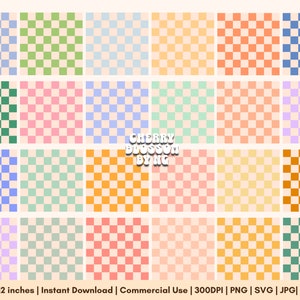 50 Pastel Checkerboard Digital Paper Checker Grid Background for ...