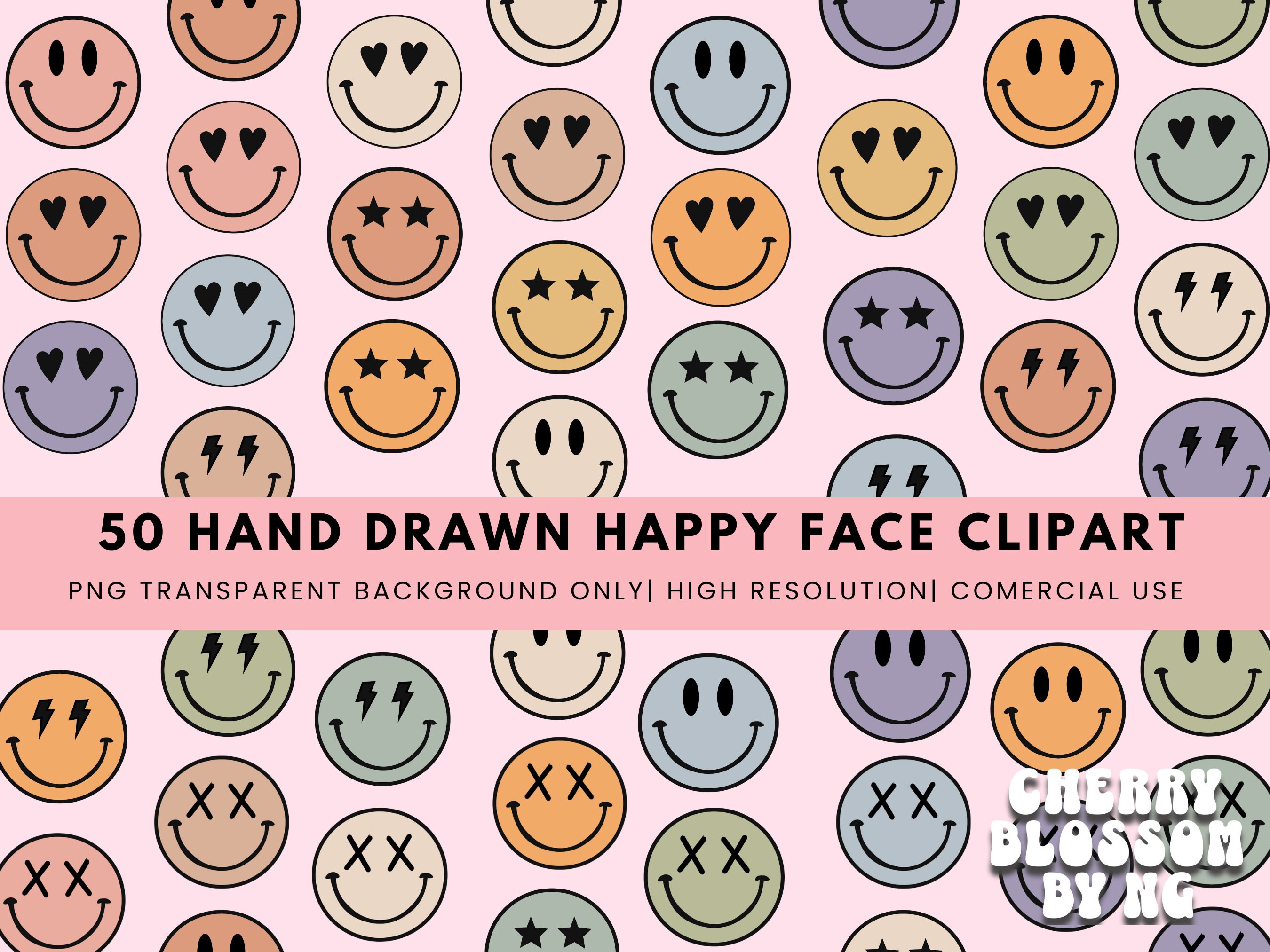 50 Hand-drawn Happy Face Clipart, Smile Png, Drippy Smiley Png, Emoji ...