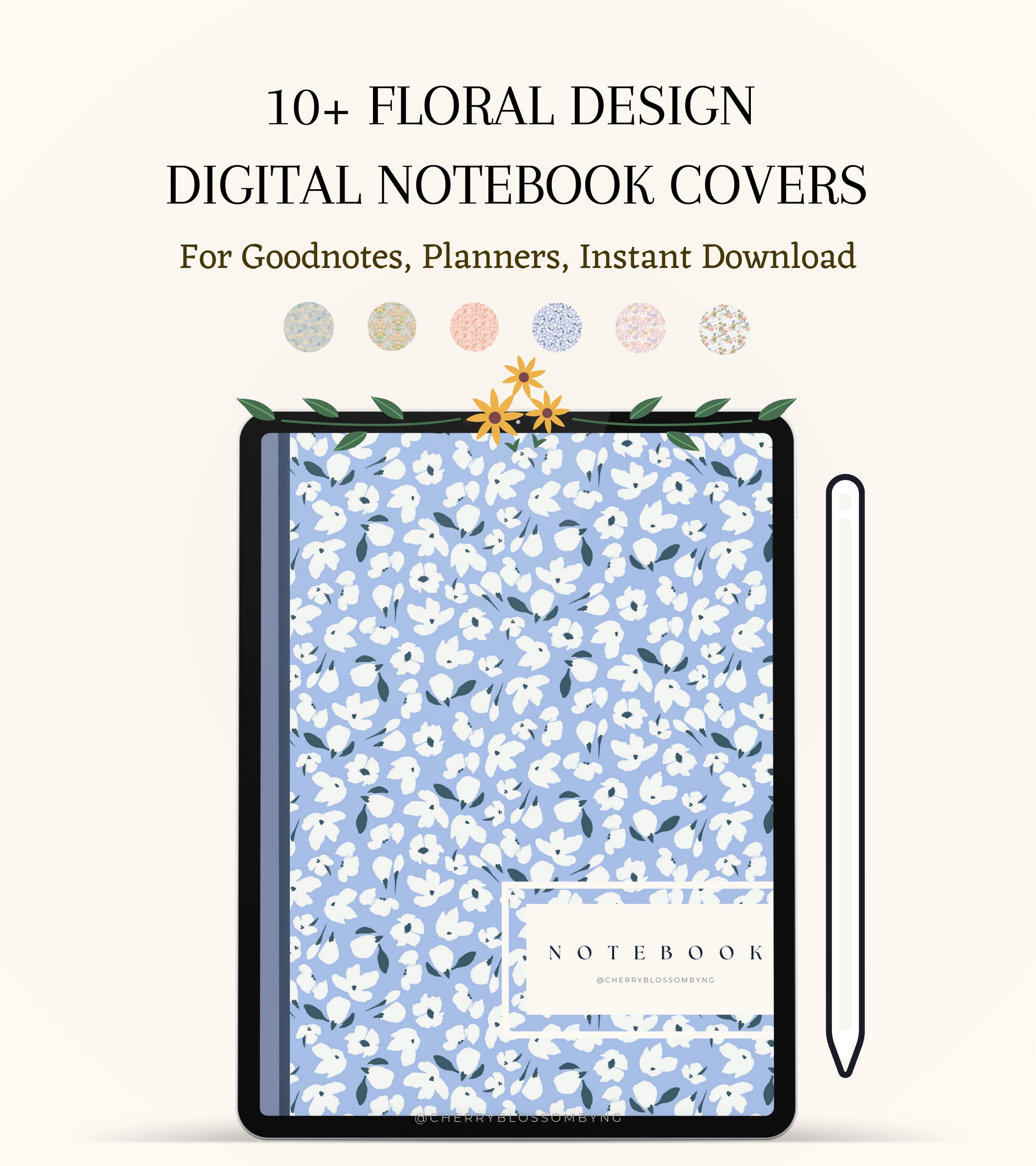 Floral Digital Notebook Covers: Pastel Minimalist Design (digital ...
