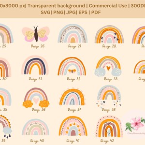 42 Hand Drawn Boho Rainbow Clipart Rainbow SVG Commercial Use Boho ...