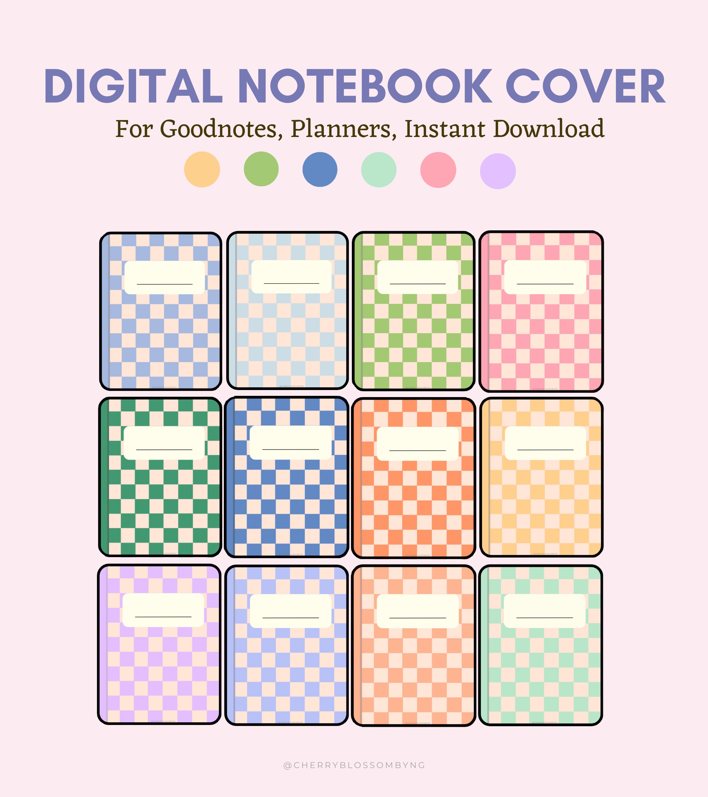 12 Groovy Checkerboard, Rainbow Checks Design Digital Notebook Covers ...