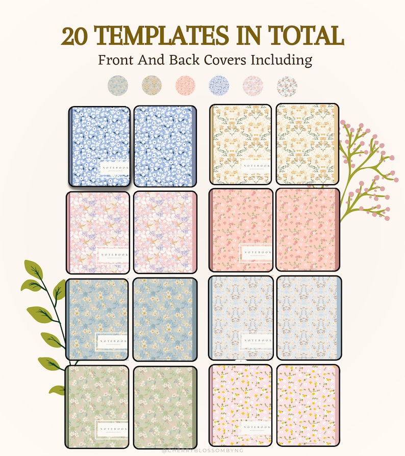 Floral Digital Notebook Covers: Pastel Minimalist Design (digital ...