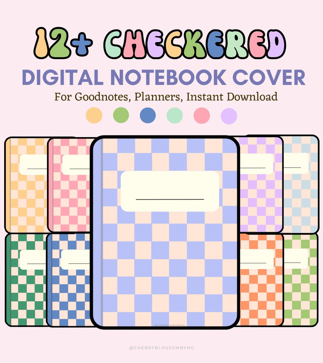 12 Groovy Checkerboard, Rainbow Checks Design Digital Notebook Covers ...