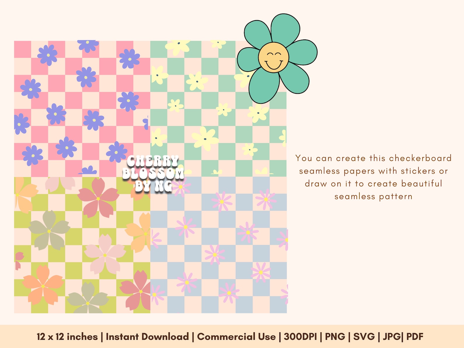 50 Pastel Checkerboard Digital Paper Checker Grid Background for ...