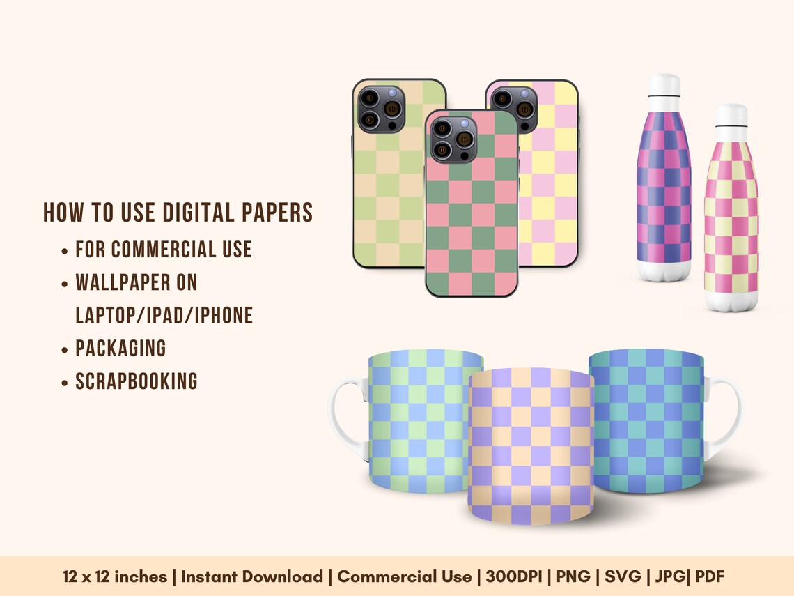 50 Checkerboard Digital Paper Checker Grid Background for Commercial ...