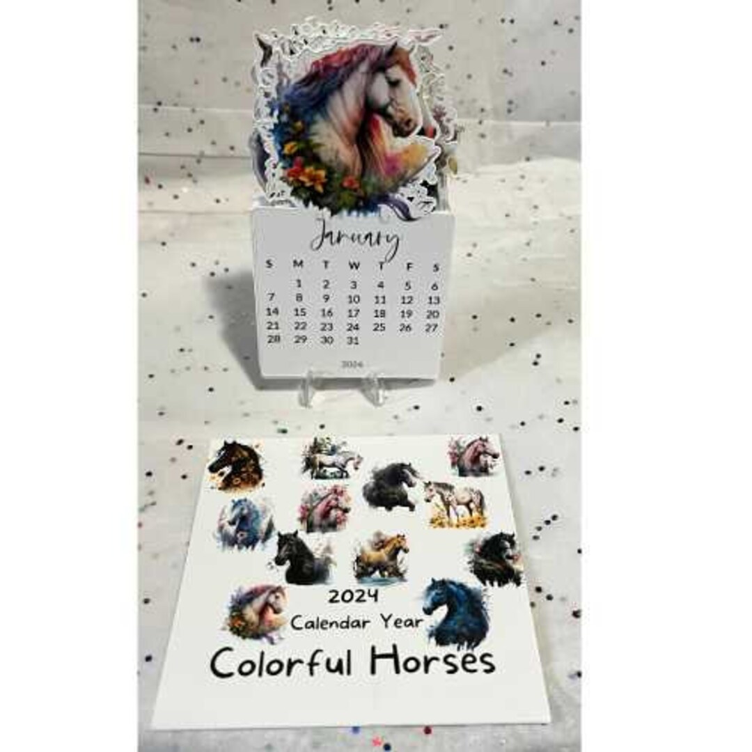 2024 Colorful Horses Die Cut Desk Calendar - Etsy