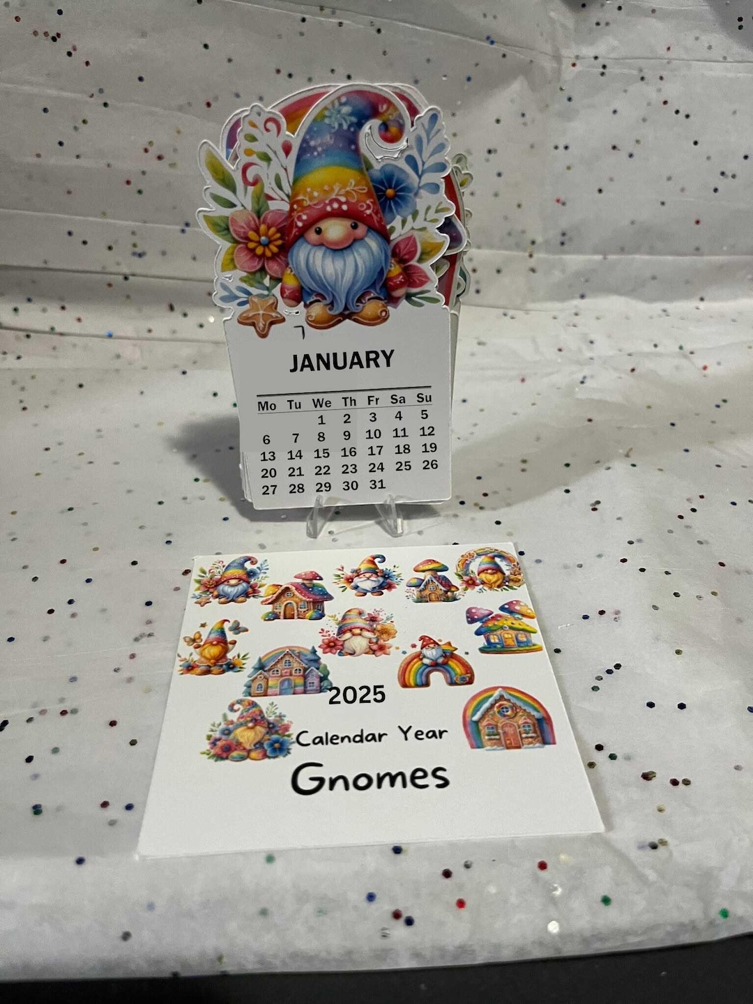 Colorful Gnomes Cut Desk Calendar 2025 W/ Stand - Etsy