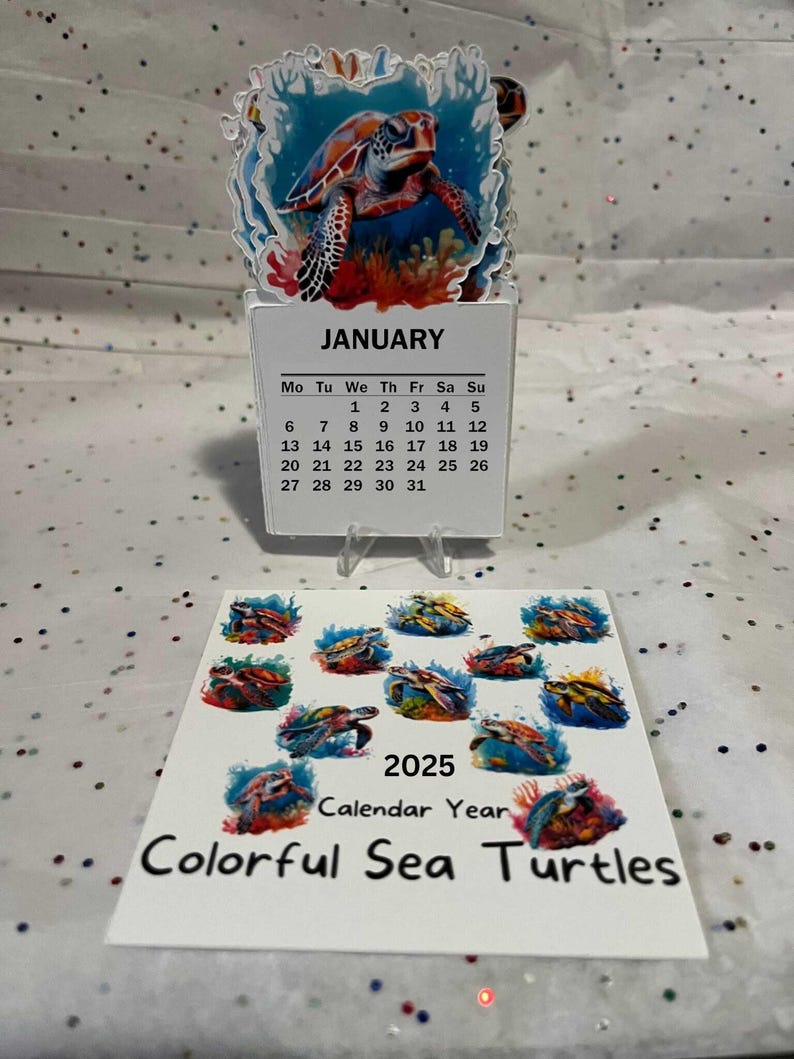 Colorful Sea Turtle Die Cut Desk Calendar 2025 W/ Stand - Etsy