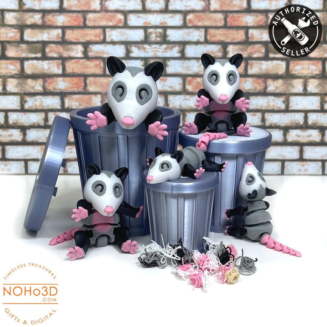 Articulated Opossum With Trash Can, 3D Printed Possum Toy and Trash Can ...