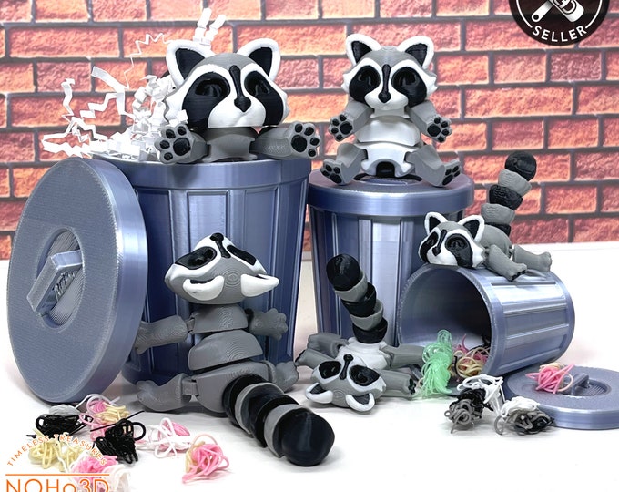 Articulated Racoon With Trash Can, 3D Printed Flexi Racoon, Trashcan ...