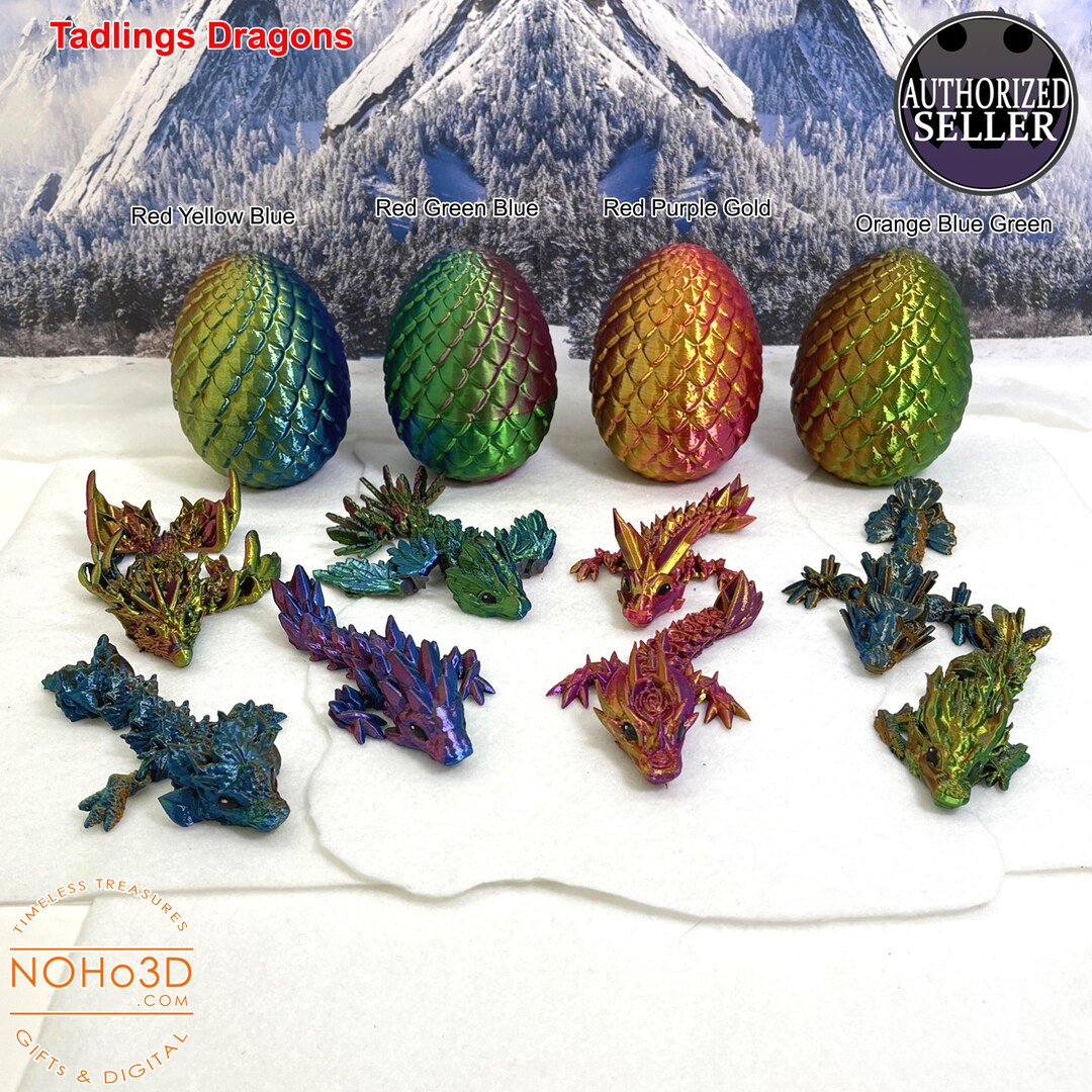 Tadling Articulated Dragons With Optional Dragon Egg, Tricolors Colors ...