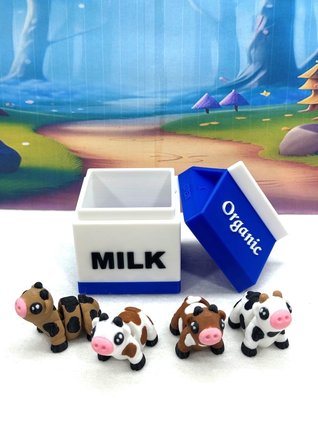 Baby Cow, 3D Printed Articulated Mini Cow With Milk Carton, Fidget Toy ...