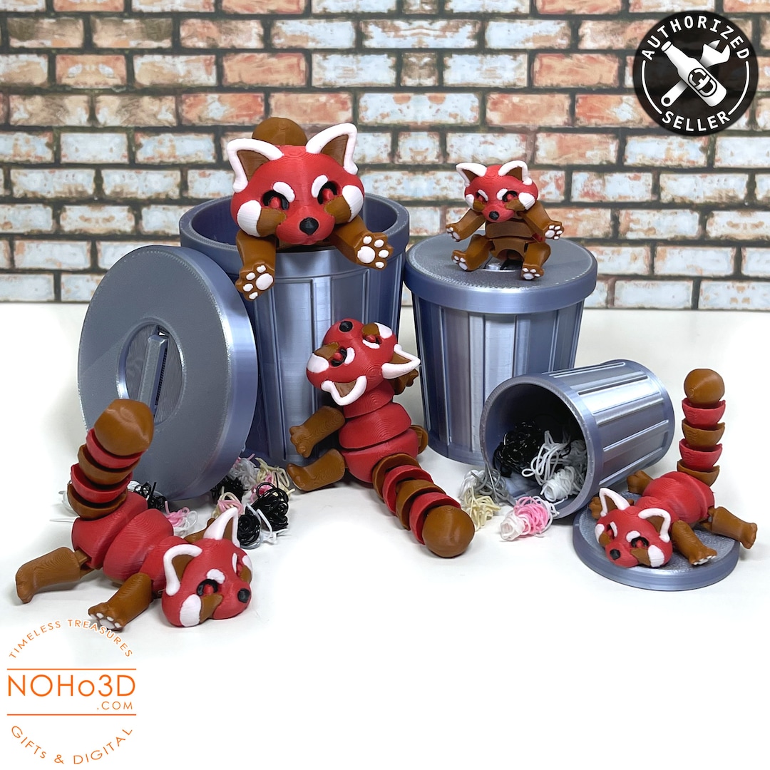 Articulated Red Panda With Trash Can, 3D Printed Red Panda, Trash Panda ...