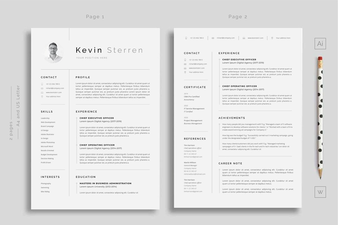 Professional and Clean Resume Template - Etsy