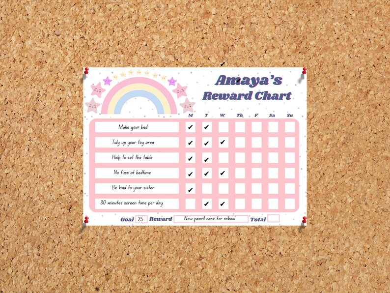 Rainbow Reward Chart, Printable and Personalised Behaviour Chart, Daily ...
