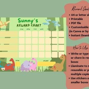 Dino Reward Chart, Printable and Personalised Behaviour Chart, Daily ...