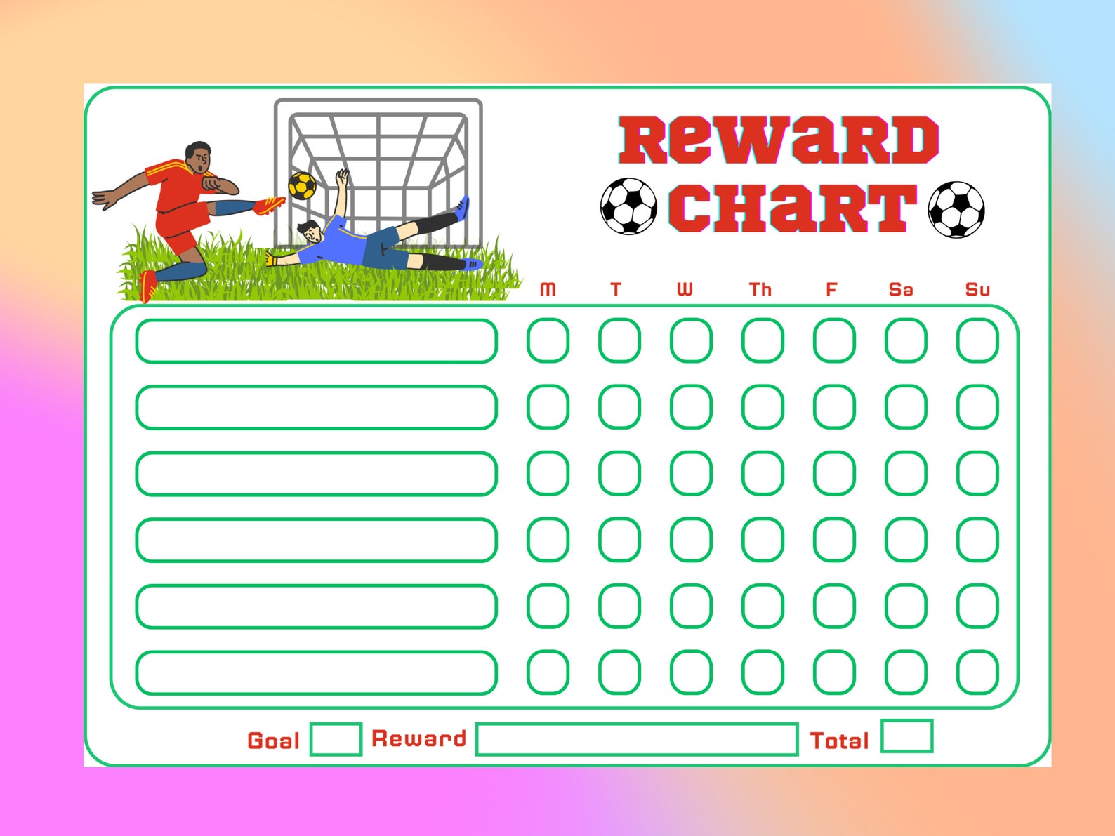 Football Theme Reward Chart, Printable and Personalised Behaviour Chart ...