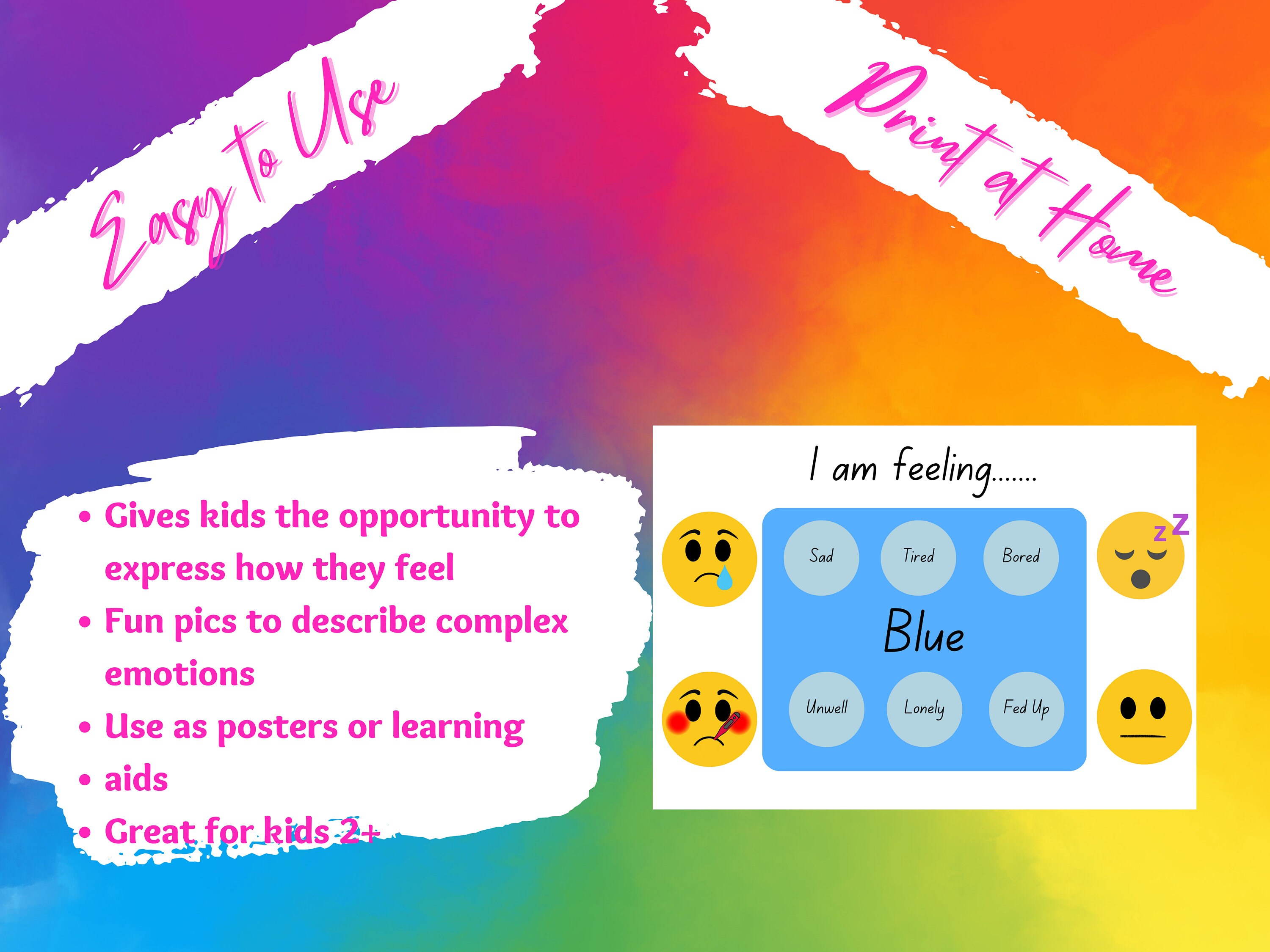 Printable Emotions and Feelings Posters, Colours and Emotions for Kids ...