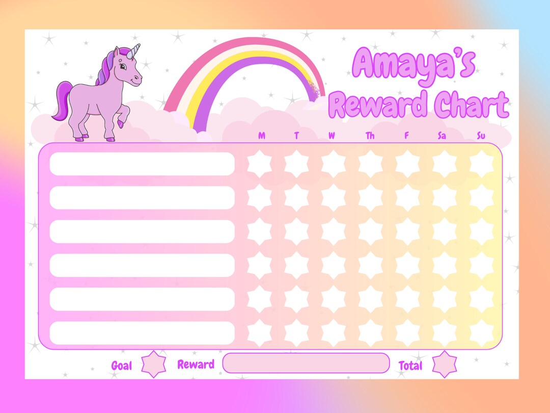 Unicorn Reward Chart, Printable and Personalised Behaviour Chart, Daily ...