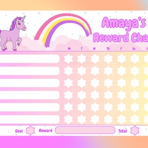Unicorn Reward Chart, Printable and Personalised Behaviour Chart, Daily ...