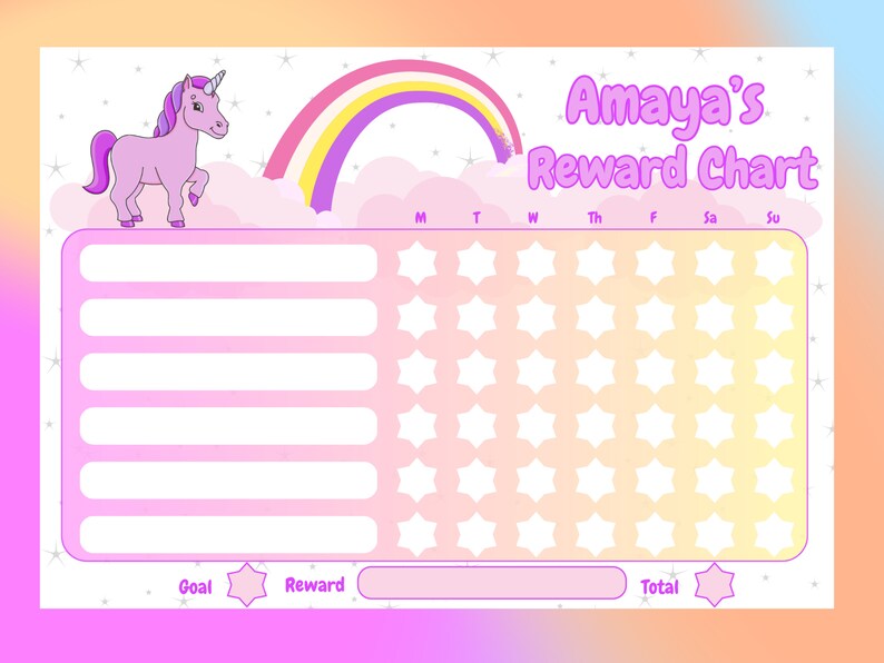 Unicorn Reward Chart, Printable and Personalised Behaviour Chart, Daily ...