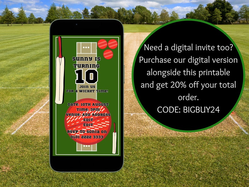 Cricket Party Birthday Invitation, Printable Cricket Invite Template ...