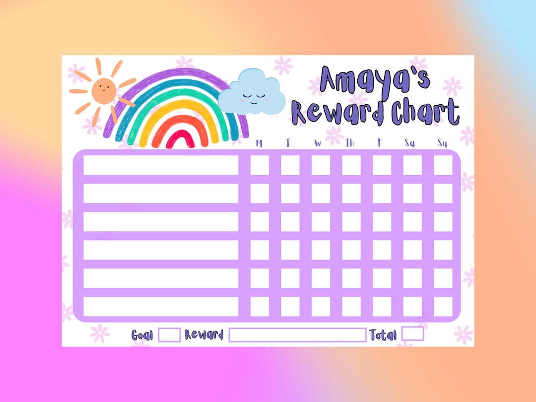 Personalized Kids Reward Chart: Sun, Cloud & Rainbow Theme (digital ...