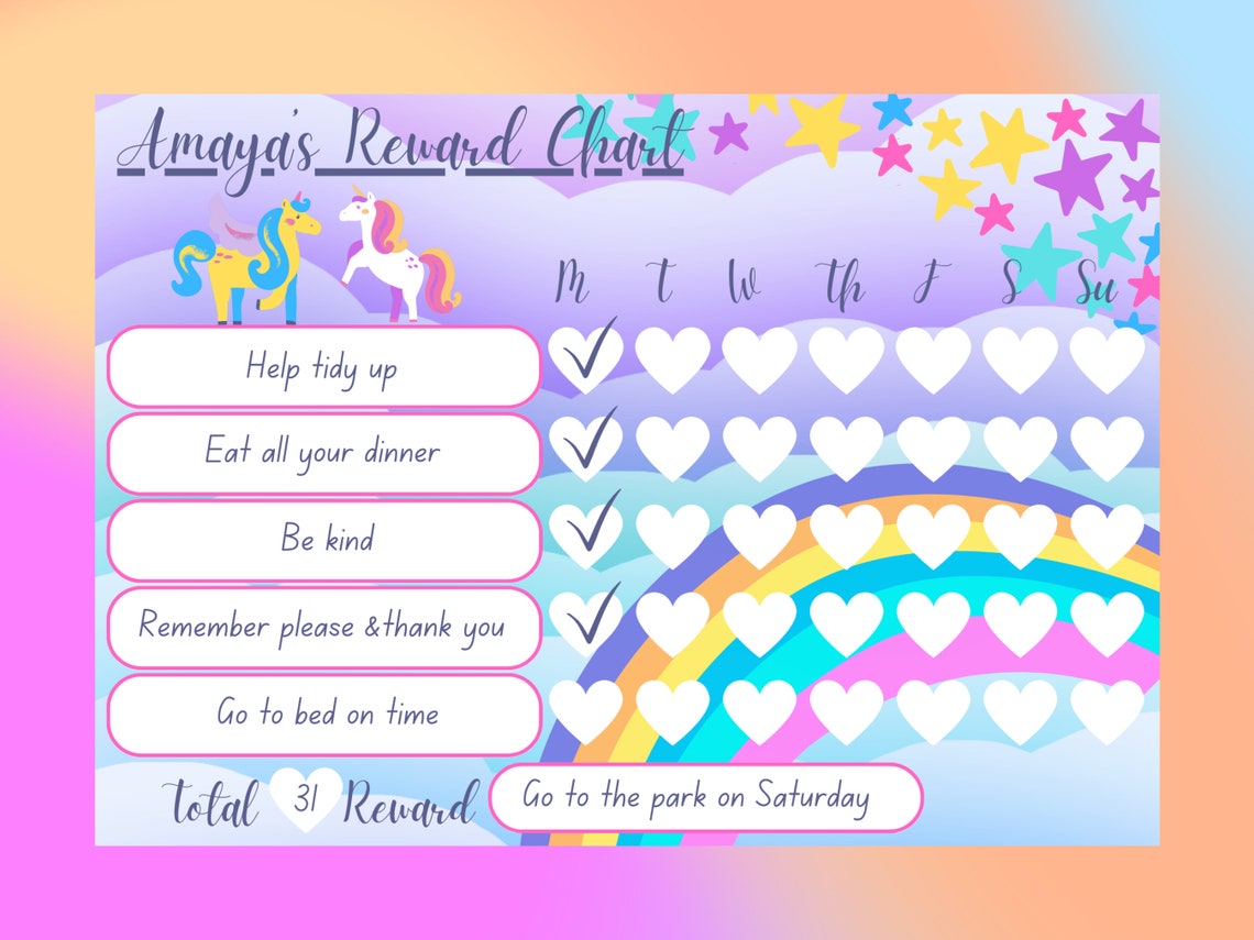 Unicorn Reward Chart, Printable and Personalised Behaviour Chart, Daily ...