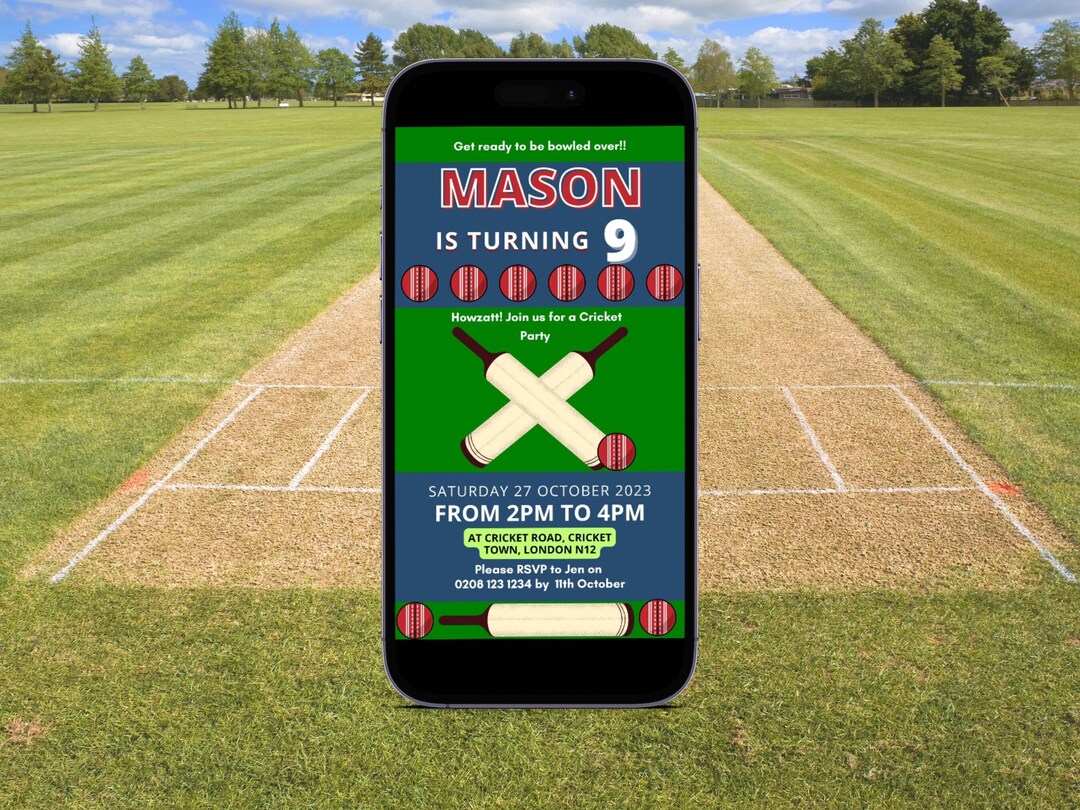 Cricket Party Birthday Invitation for Phone, DIY Canva Template ...