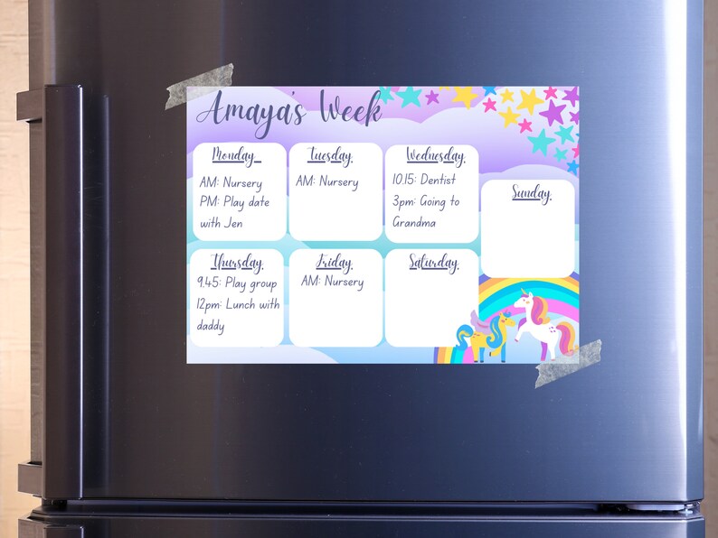 Printable and Editable Unicorn Weekly Schedule, Personalised Weekly ...