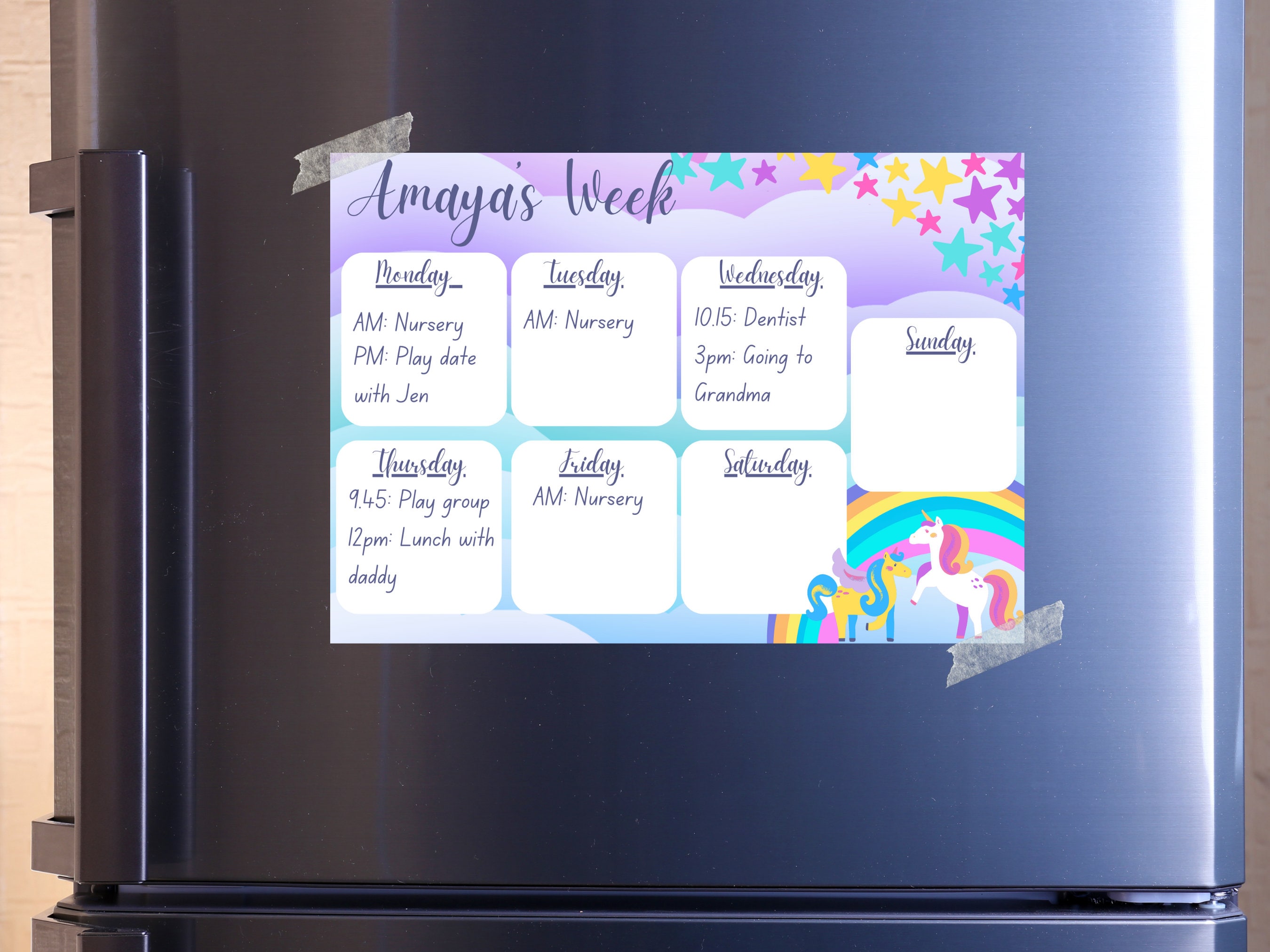 Printable and Editable Unicorn Weekly Schedule, Personalised Weekly ...