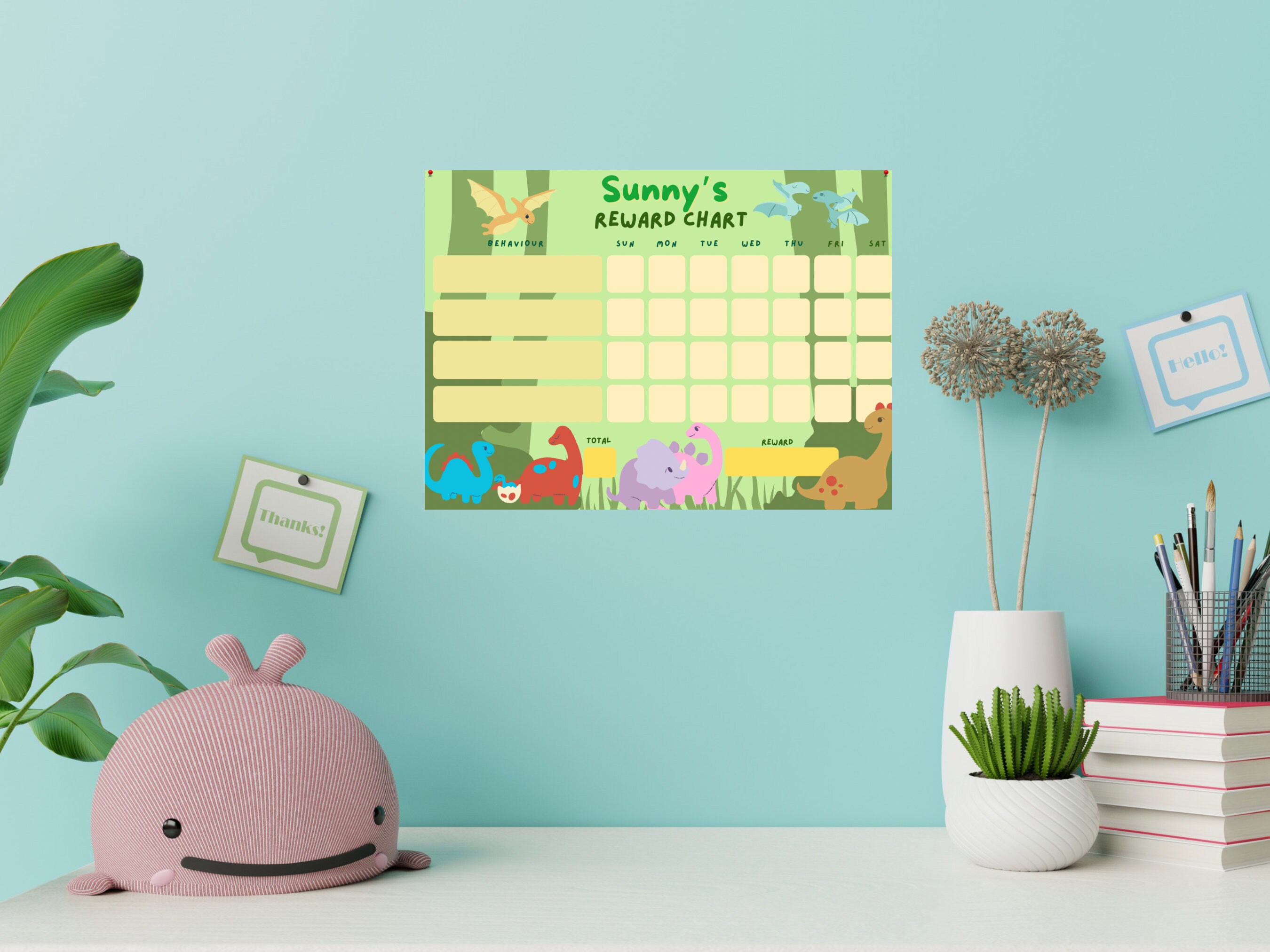 Dino Reward Chart, Printable and Personalised Behaviour Chart, Daily ...