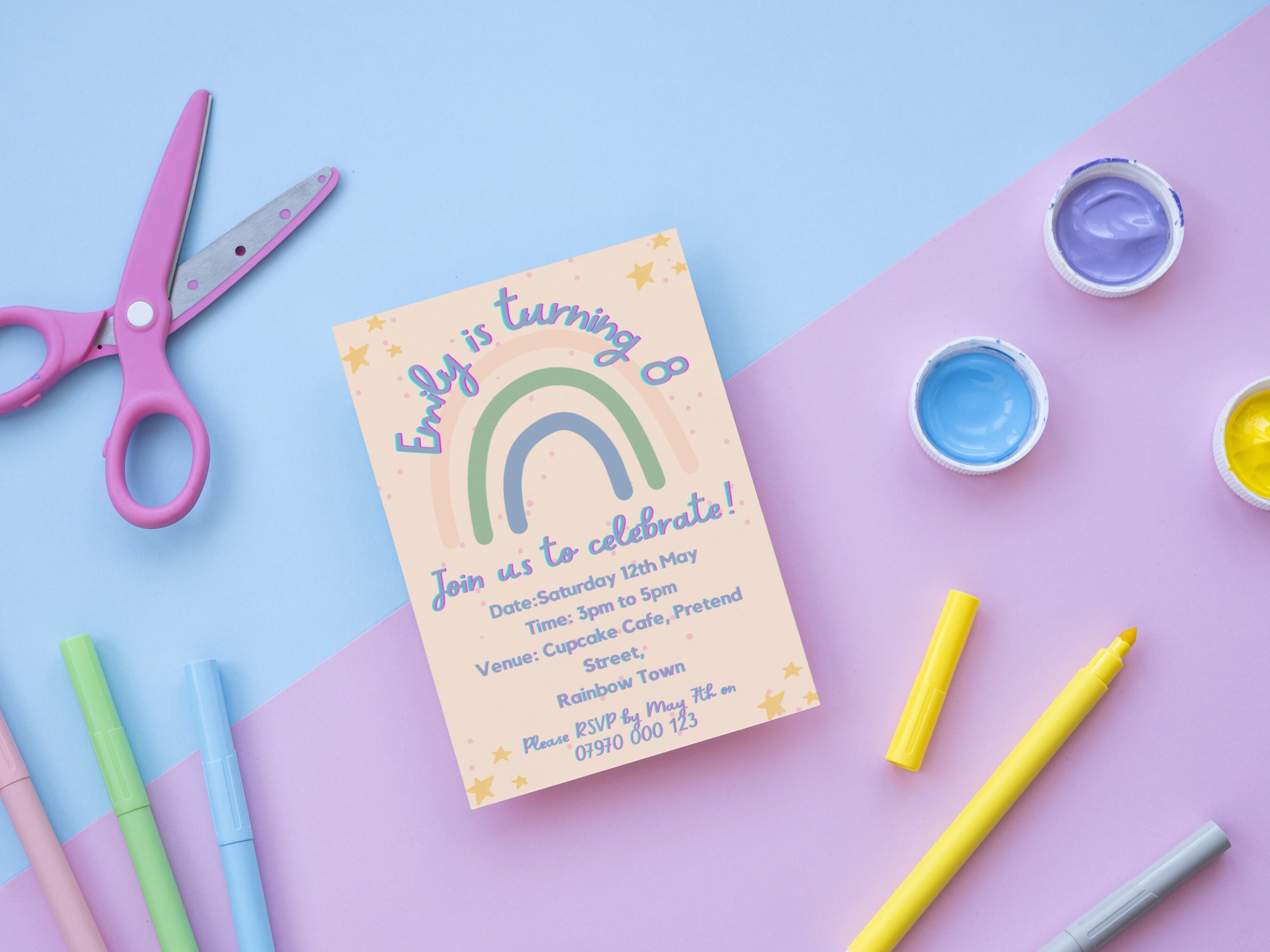 Rainbow Printable Birthday Invitation, Customisable Canva Template ...