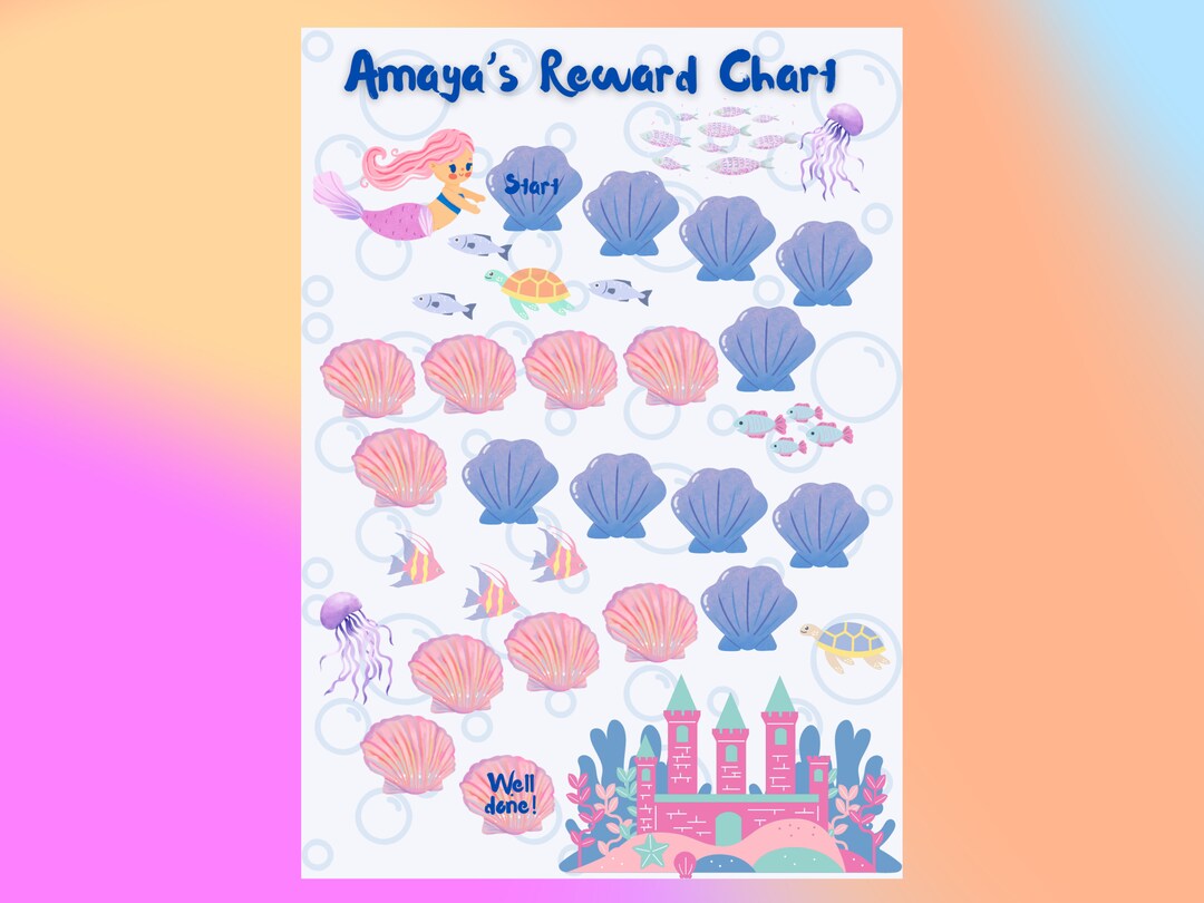 Printable Mermaid Reward Chart, Personalised Behaviour Chart, Behaviour ...