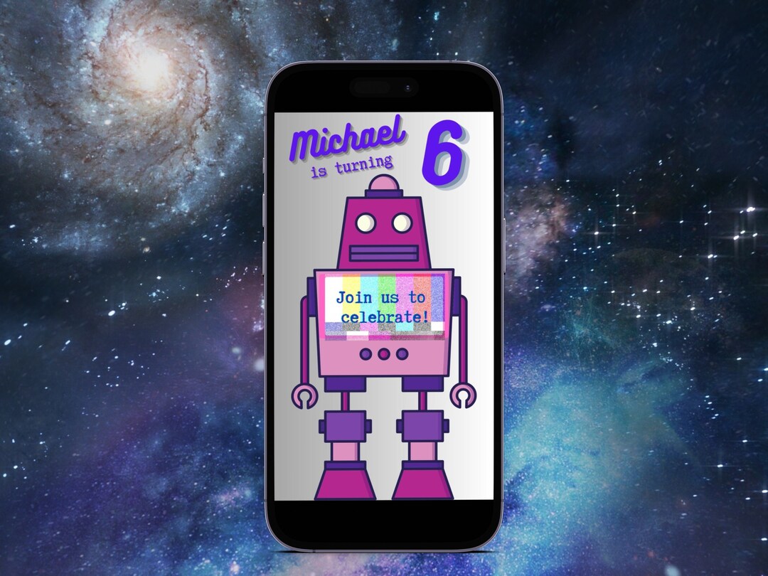 Robot Video Birthday Invitation for Phone, DIY Canva Template, Animated ...