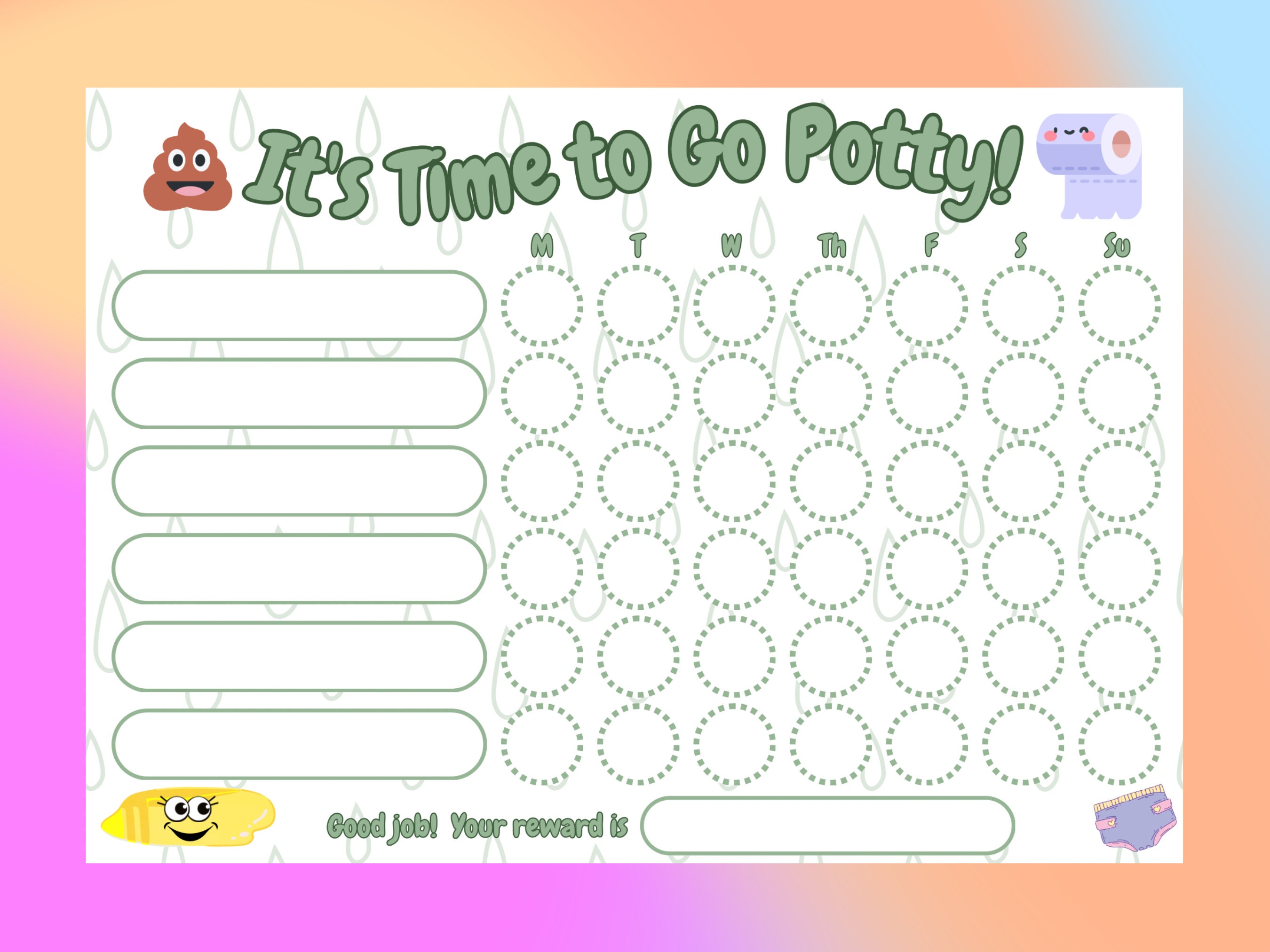 Printable Potty Training Chart, Potty Chart for Kids, Potty Sticker ...