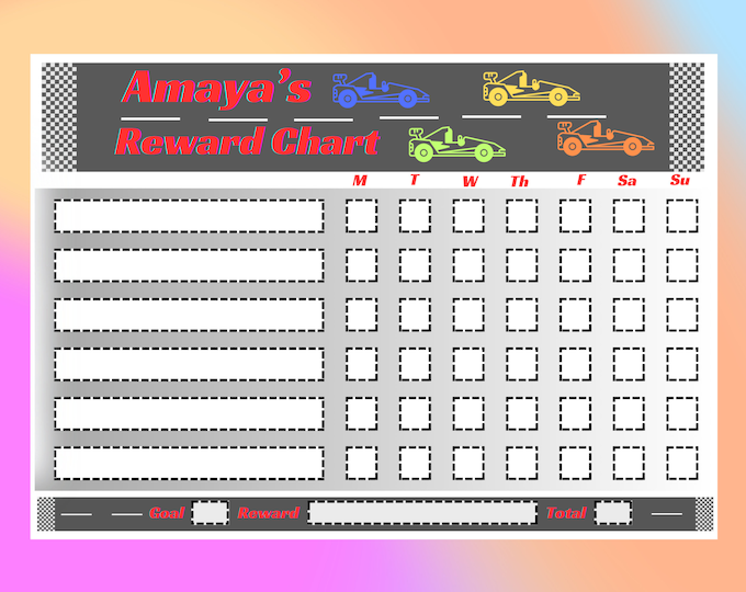 Cars Hot Wheels Themed Reward Chart for Kids, Chore Chart, Behaviour ...