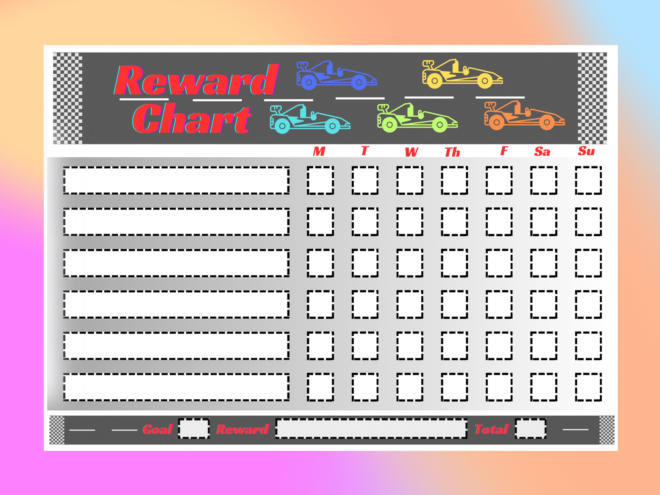 Race Car Reward Chart, Printable and Personalised Behaviour Chart ...