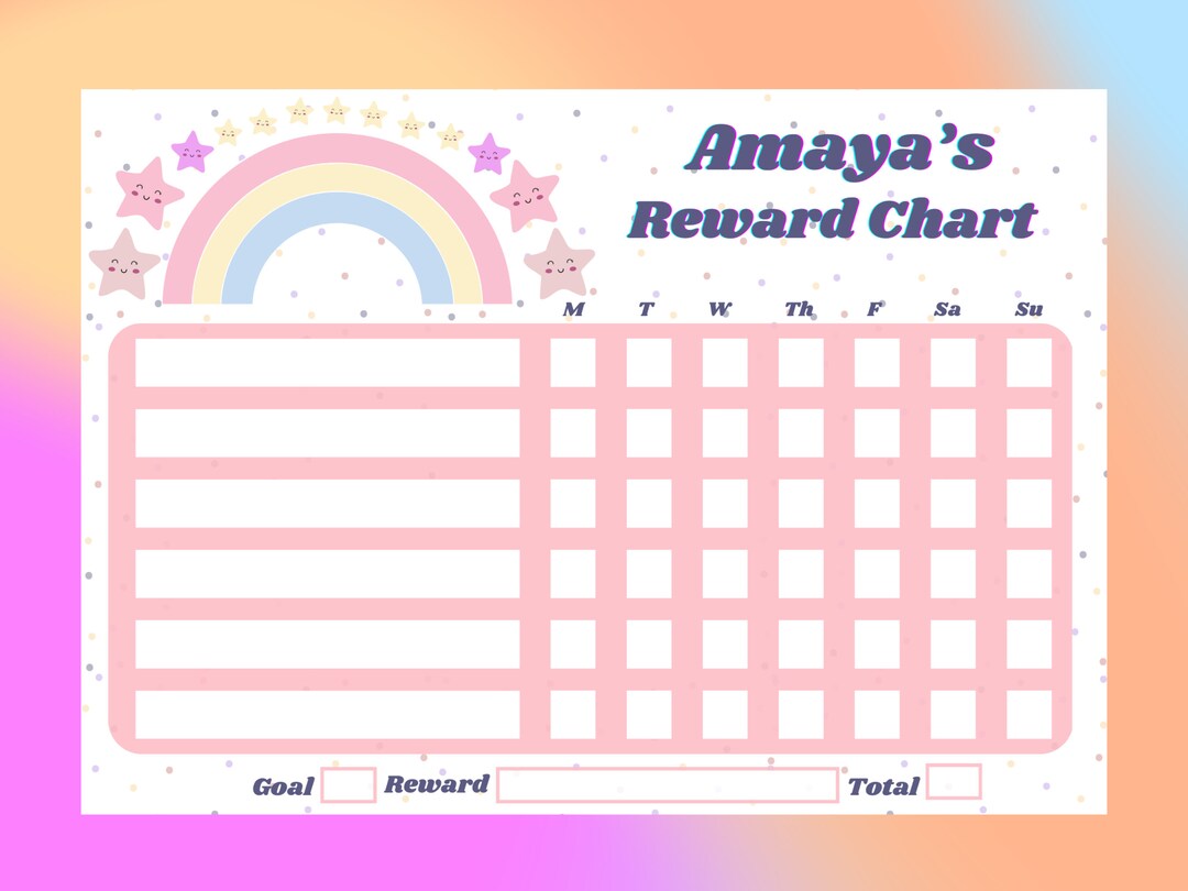 Rainbow Reward Chart, Printable and Personalised Behaviour Chart, Daily ...
