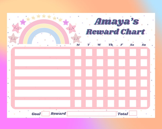 Kids Chore Chart Printable, Childrens Reward Chart, Downloadable ...