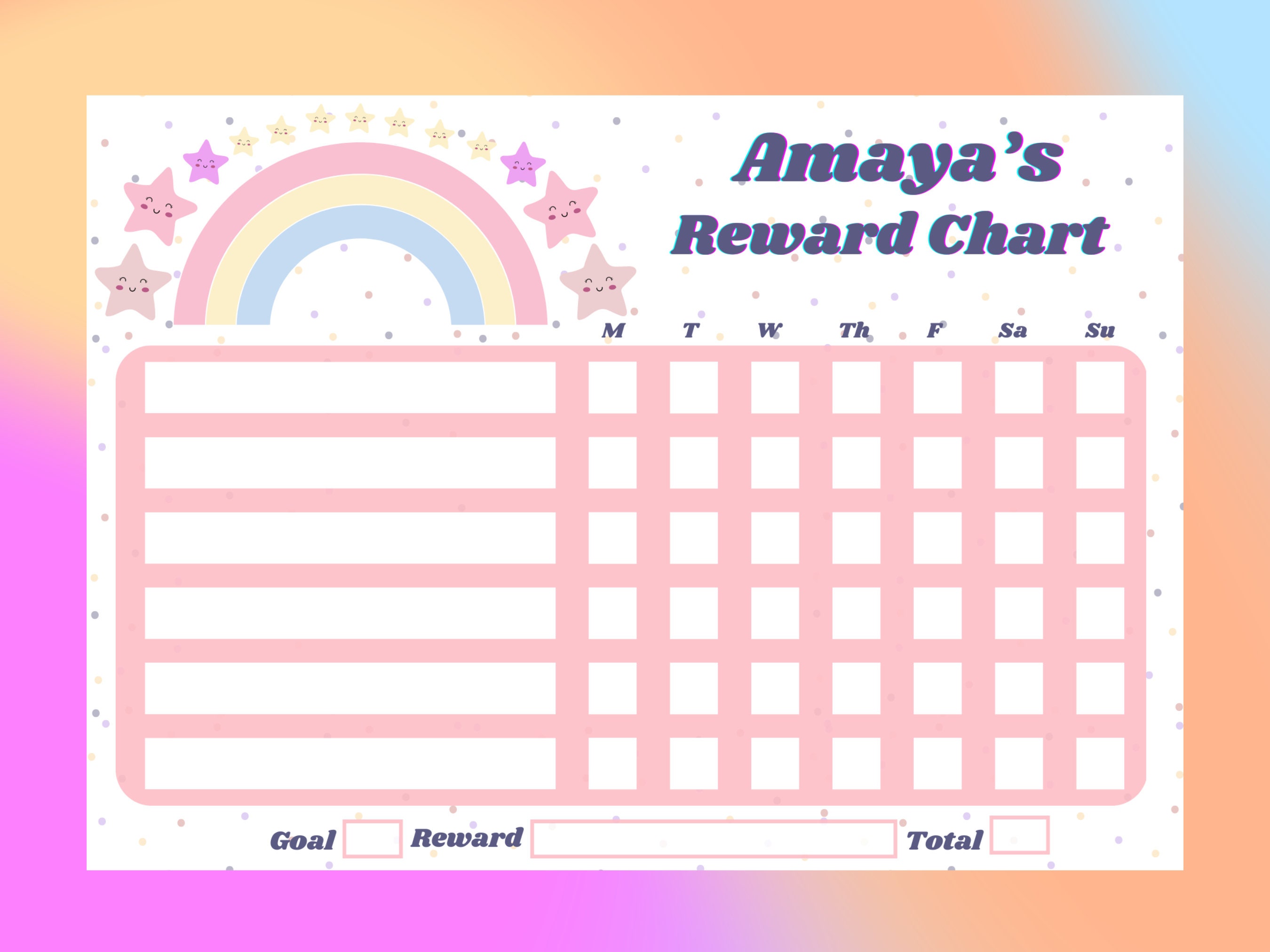 Rainbow Reward Chart, Printable and Personalised Behaviour Chart, Daily ...
