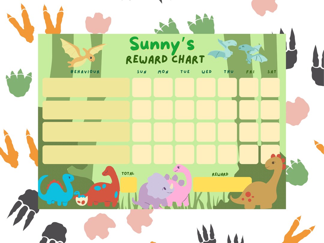 Dino Reward Chart, Printable and Personalised Behaviour Chart, Daily ...