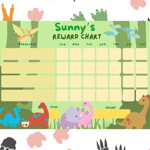 Dino Reward Chart, Printable and Personalised Behaviour Chart, Daily ...