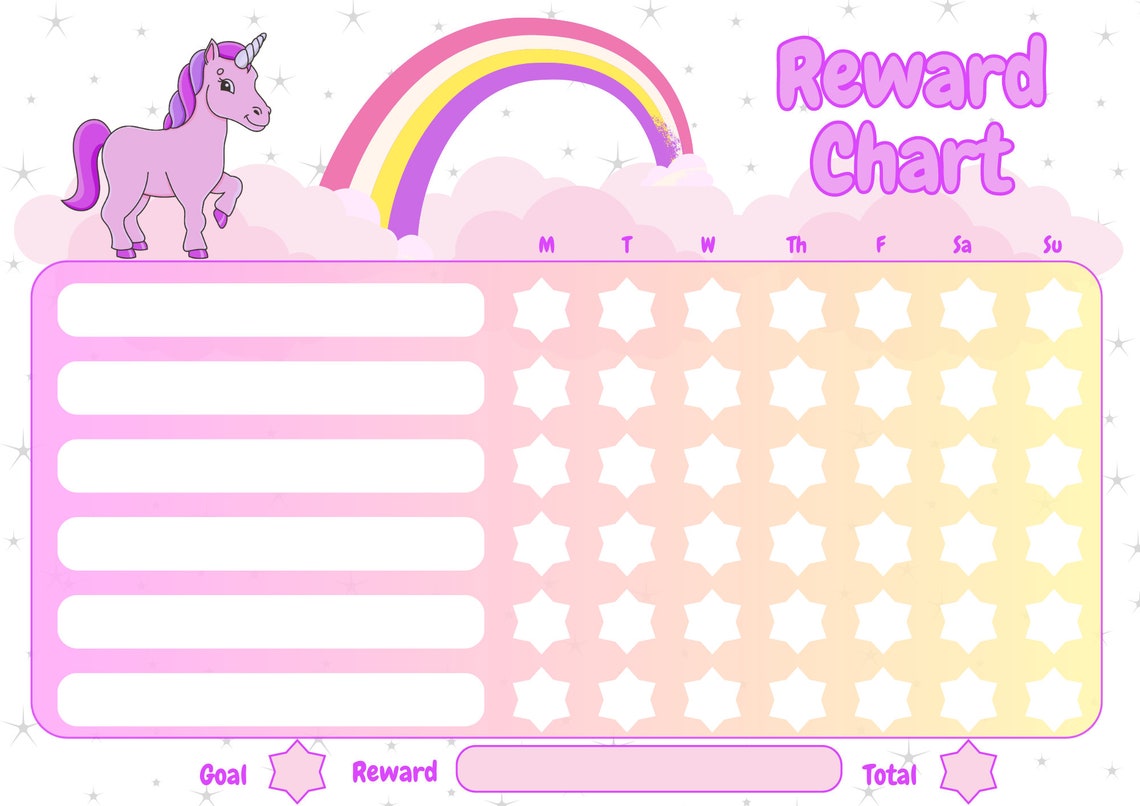 Unicorn Reward Chart, Printable and Personalised Behaviour Chart, Daily ...